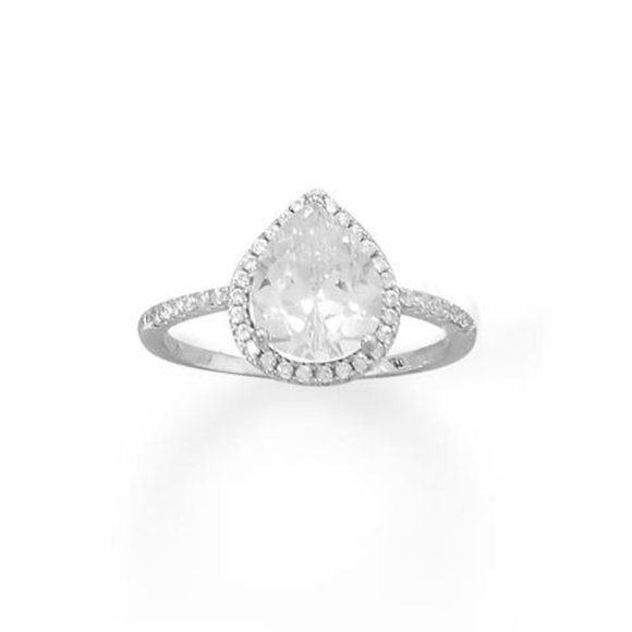 Jewelry | Rhodium Plated Pear Cz Ring With Cz Edge 925 | Poshmark